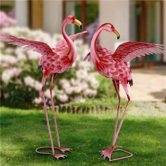 Flamingo Metal Yard Birds Sunnydaze Pink Flamingo Metal Outdoor Garden